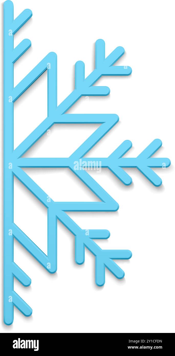Classic blue realistic ornamental vertical snowflake half symbol ...