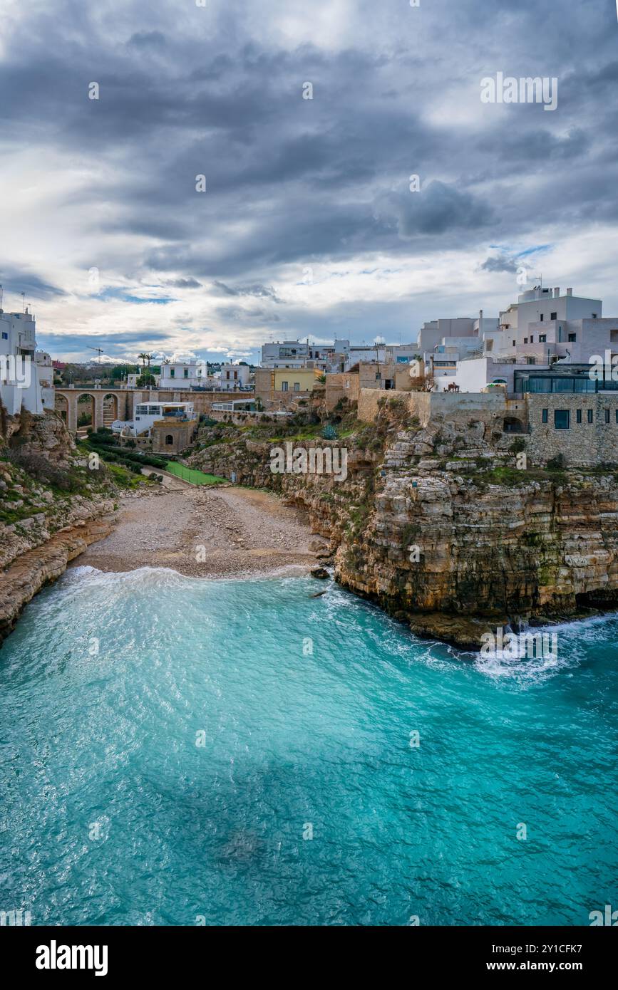 Polignano a Mare village in Mediterranean sea with turquoise water ...