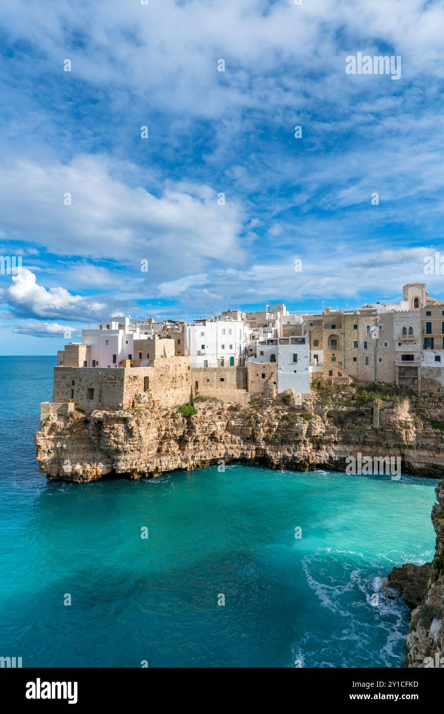 Polignano a Mare village in Mediterranean sea with turquoise water ...