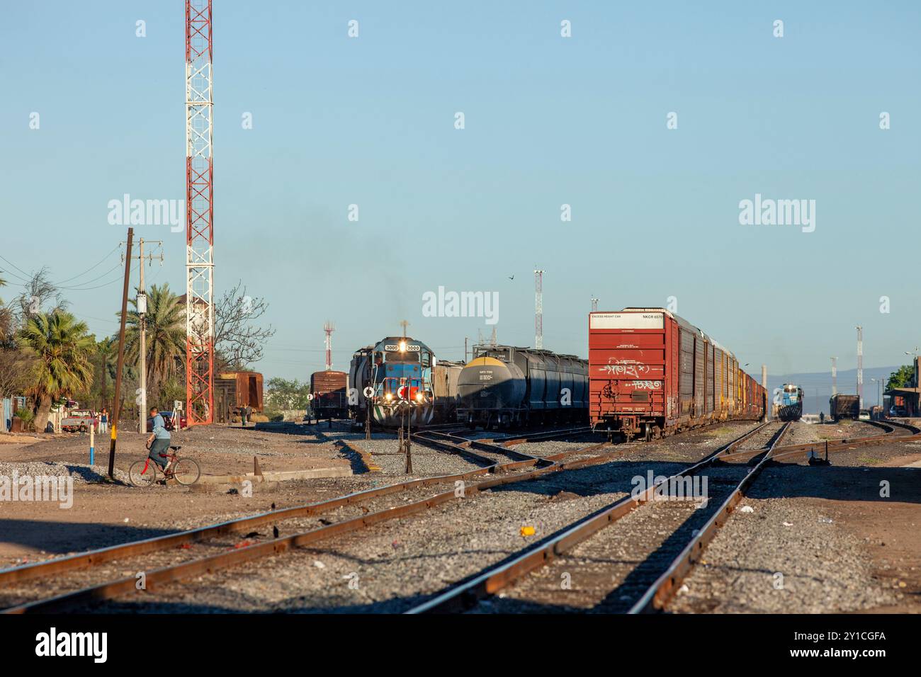 Train switching rail yard in Empalme, Mexico Stock Photo - Alamy