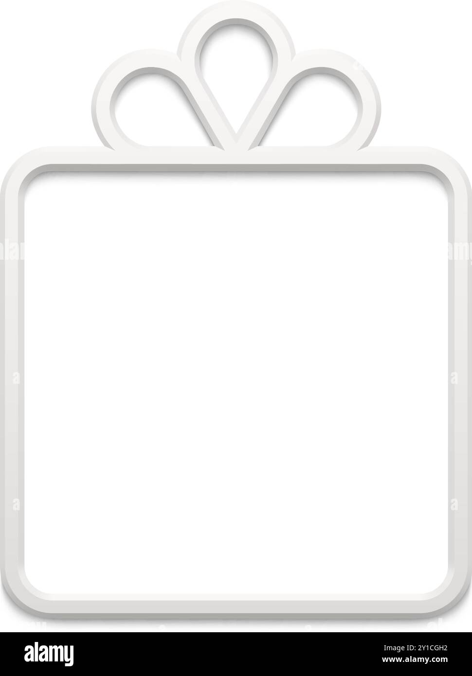 Elegant white glossy gift box decorated by bow contoured frame shape ...