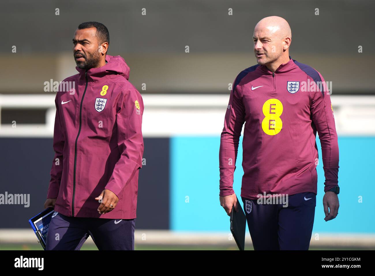 England interim head coach Lee Carsley (right) and coach Ashley Cole ...