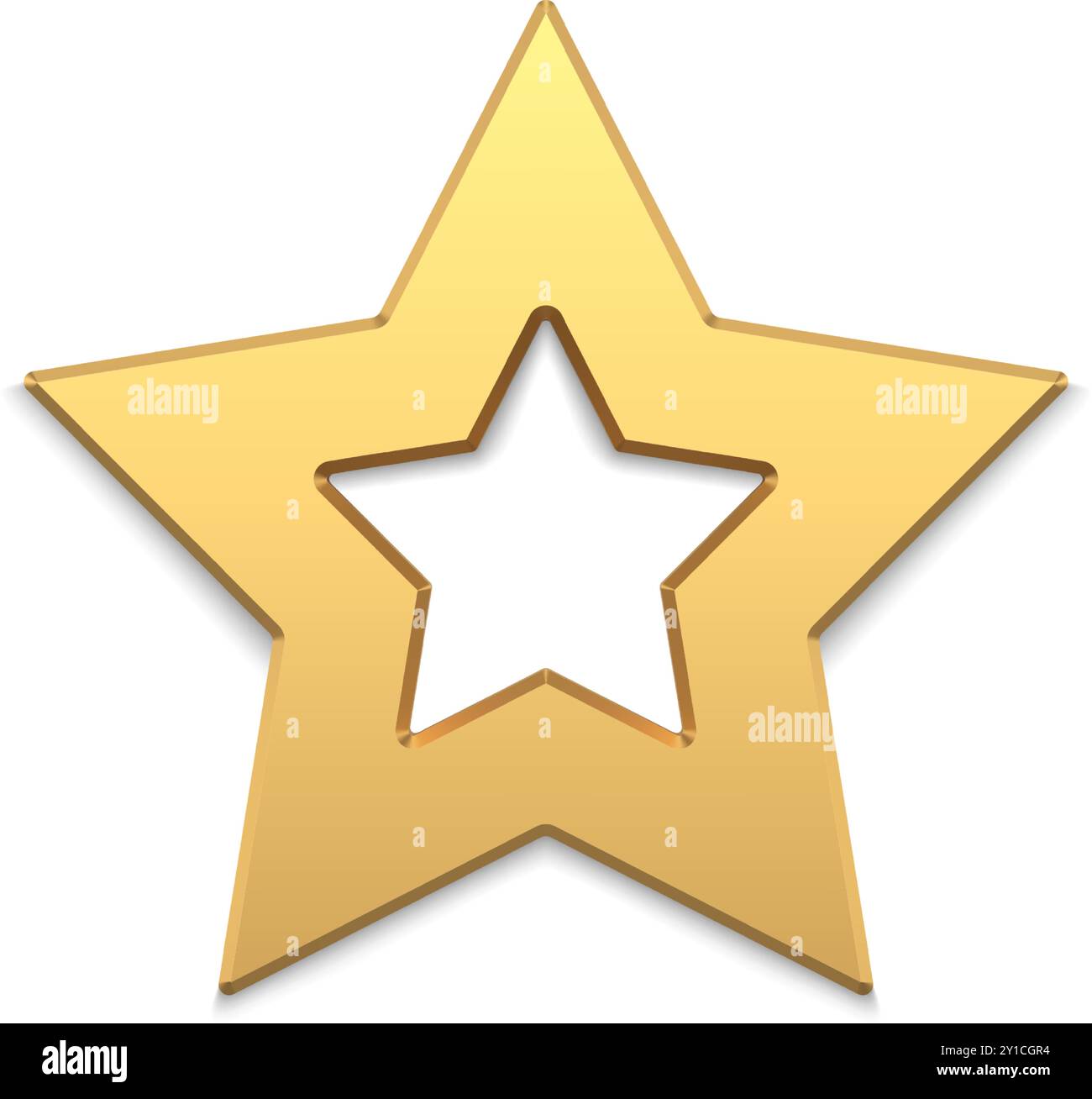 Bright luxury golden five pointed star border angled metallic surface ...