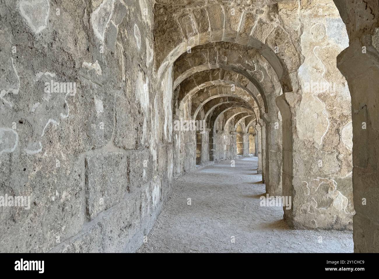 The ruined arches of interior of a church, ancient city, ruins temple ...