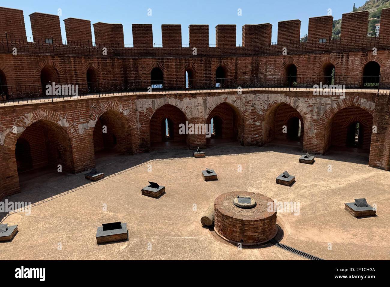 Roman amphitheater in an ancient city castle, detail of old stone walls ...