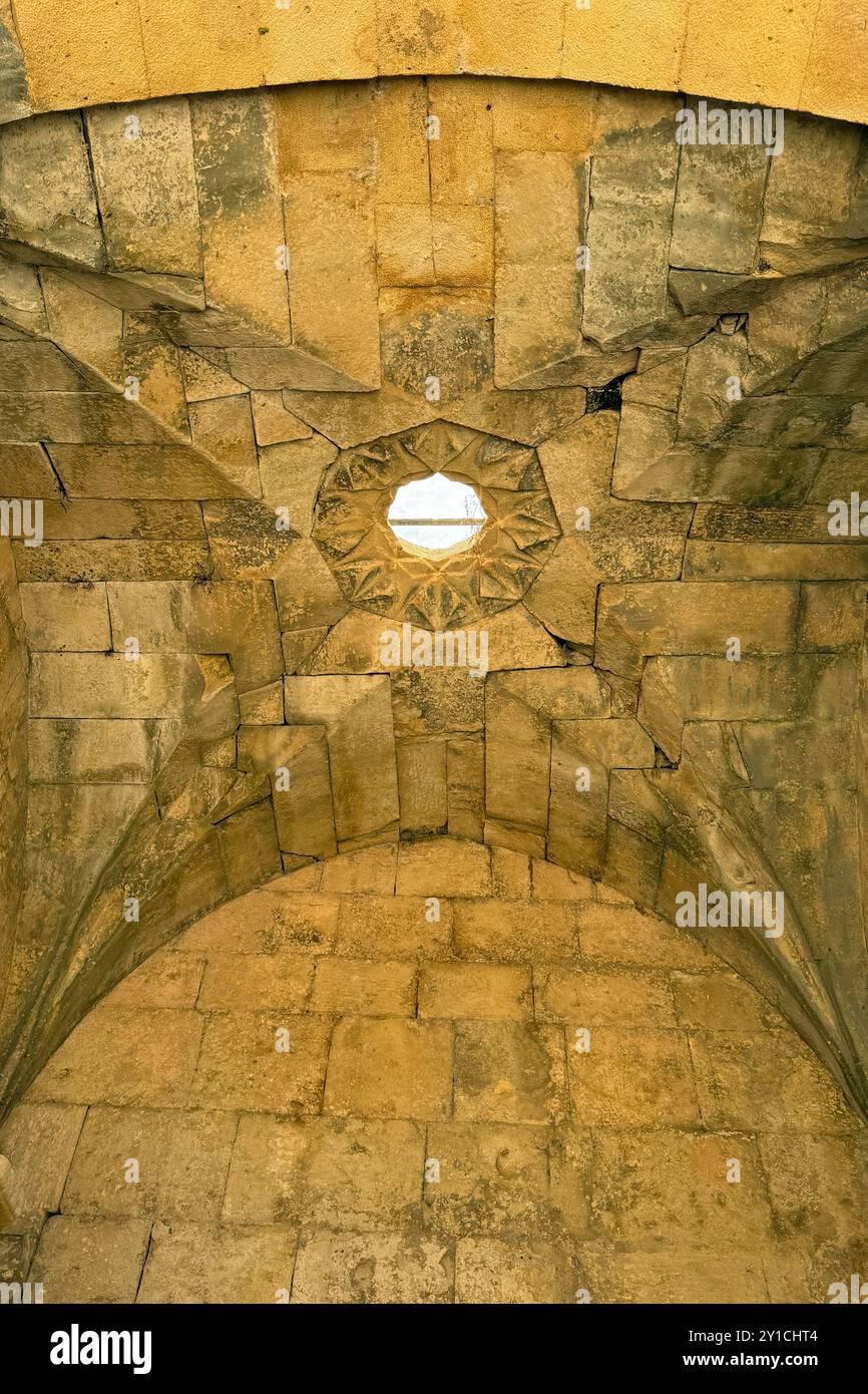 Roman amphitheater in an ancient city castle, detail of old stone walls ...