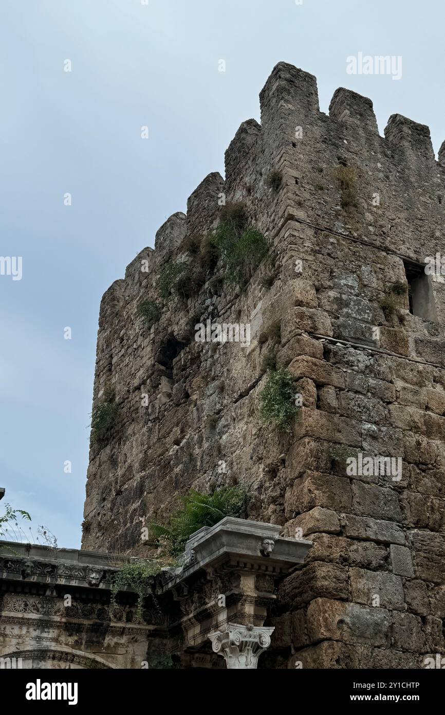 Roman amphitheater in an ancient city castle, detail of old stone walls ...