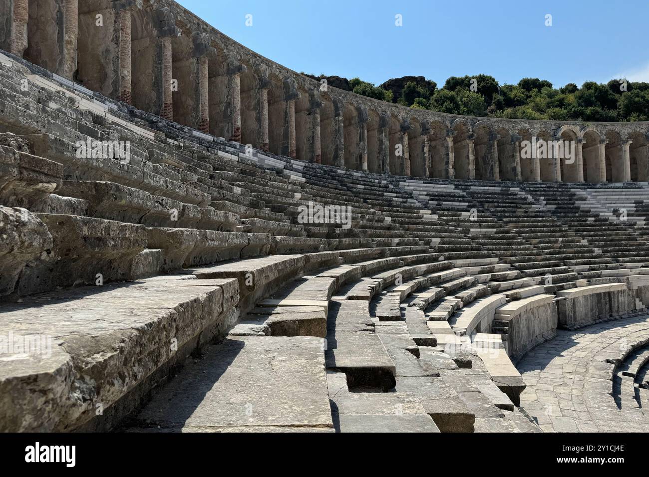 Roman amphitheater in an ancient city castle, detail of old stone walls ...