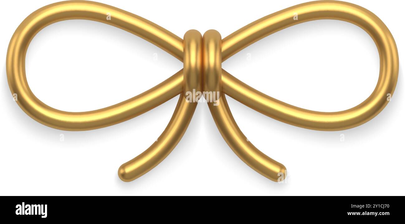 Luxury realistic golden tied tissue rope bow festive decorative design ...