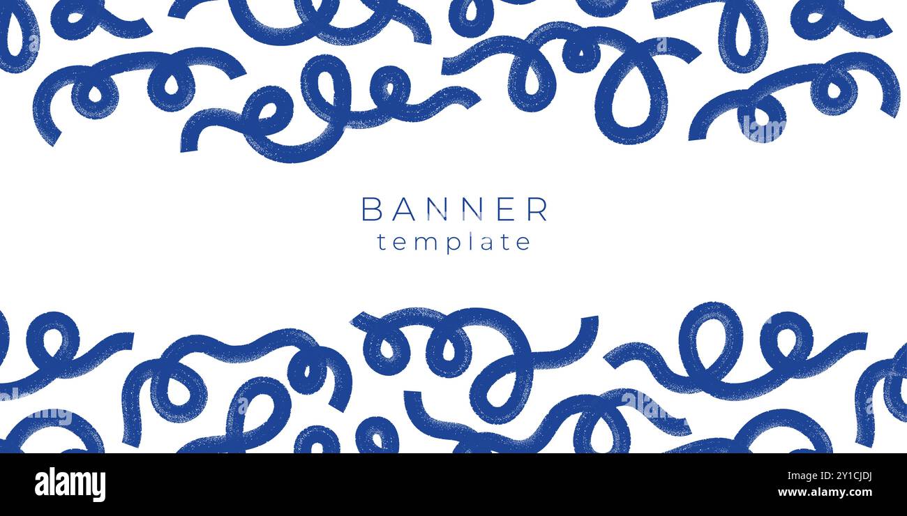 Curly brush lines, strokes banner, poster template. Thin squiggles ...