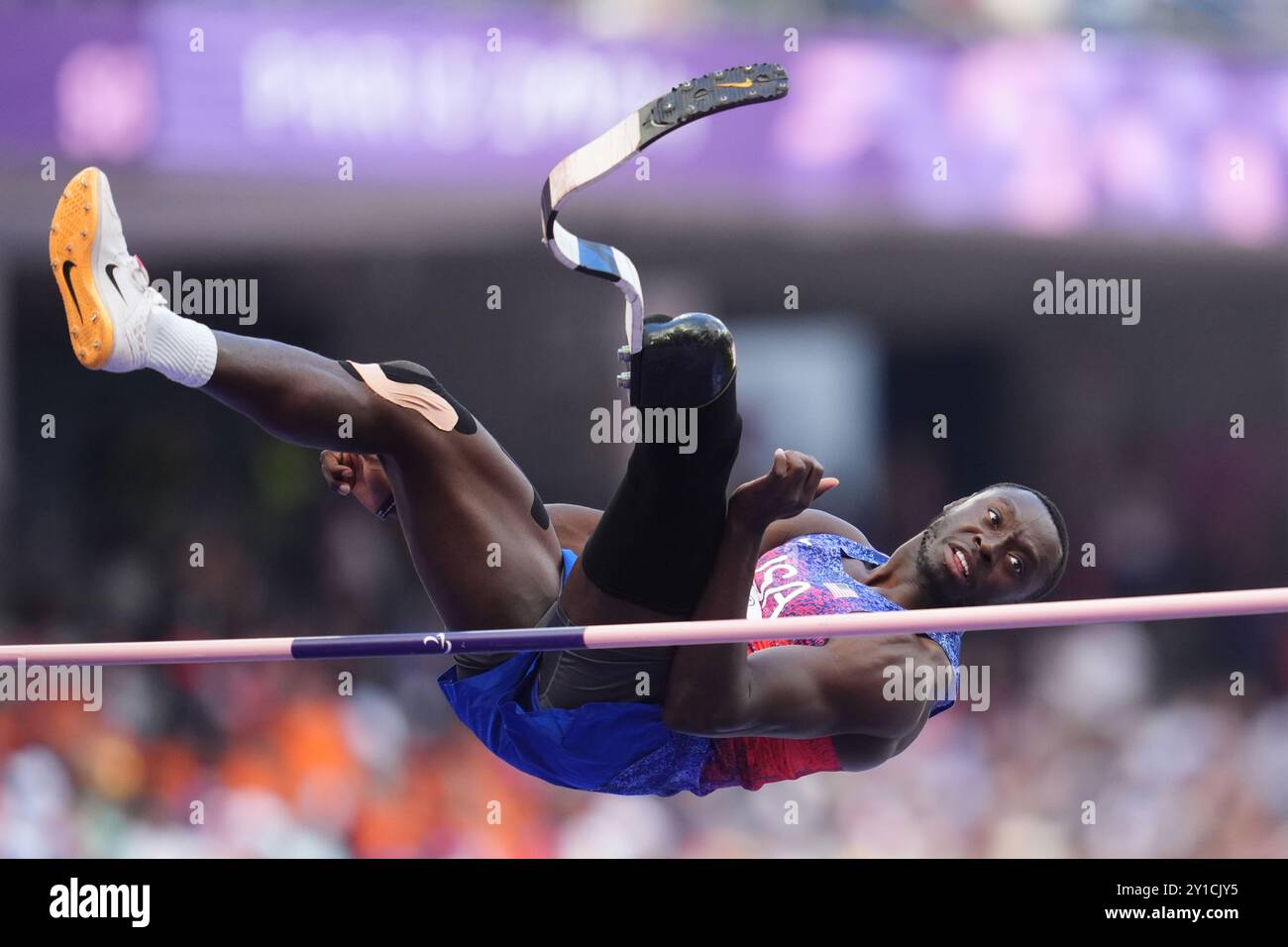 USA's Derek Loccident during the Men's High Jump T64 Final at the Stade ...