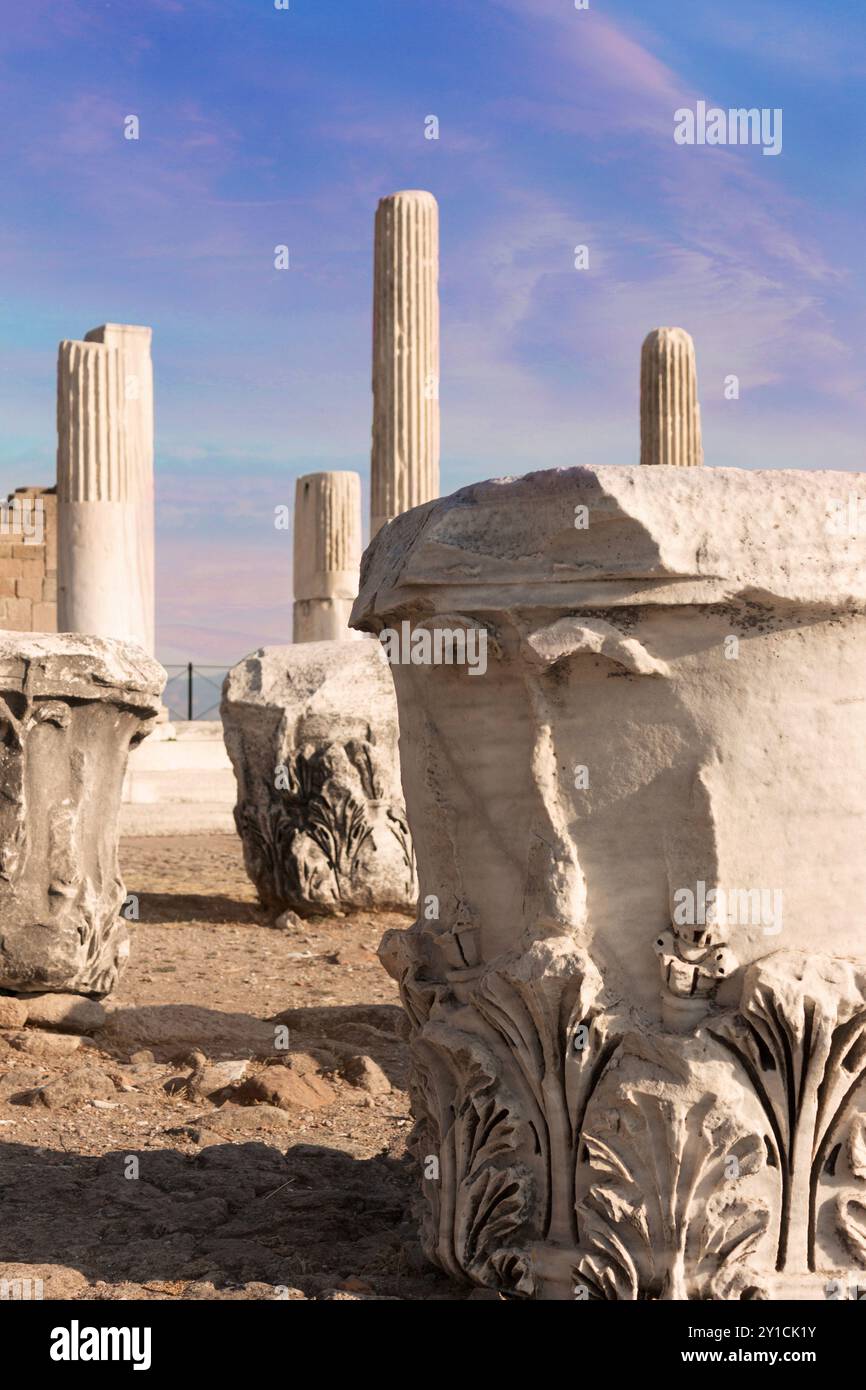 Columns of ancient greek city Pergamon Izmir - Turkey Stock Photo - Alamy