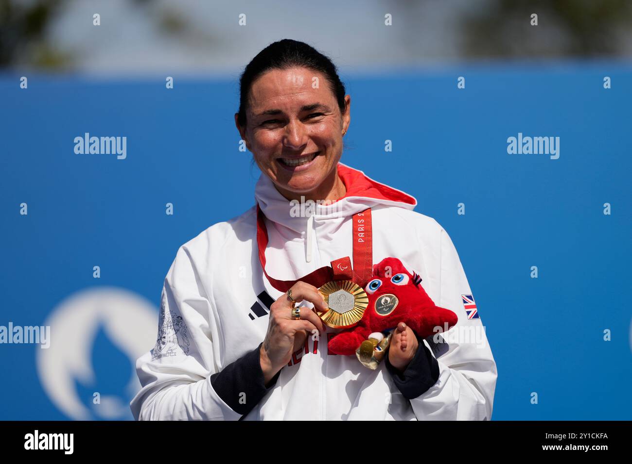 Britain's Sarah Storey celebrates with her gold medal after winning the ...