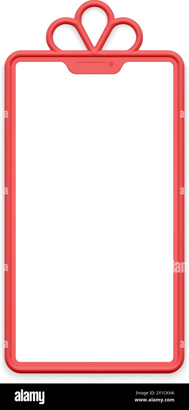 Realistic red classic rectangle gift box frame smartphone screen empty ...