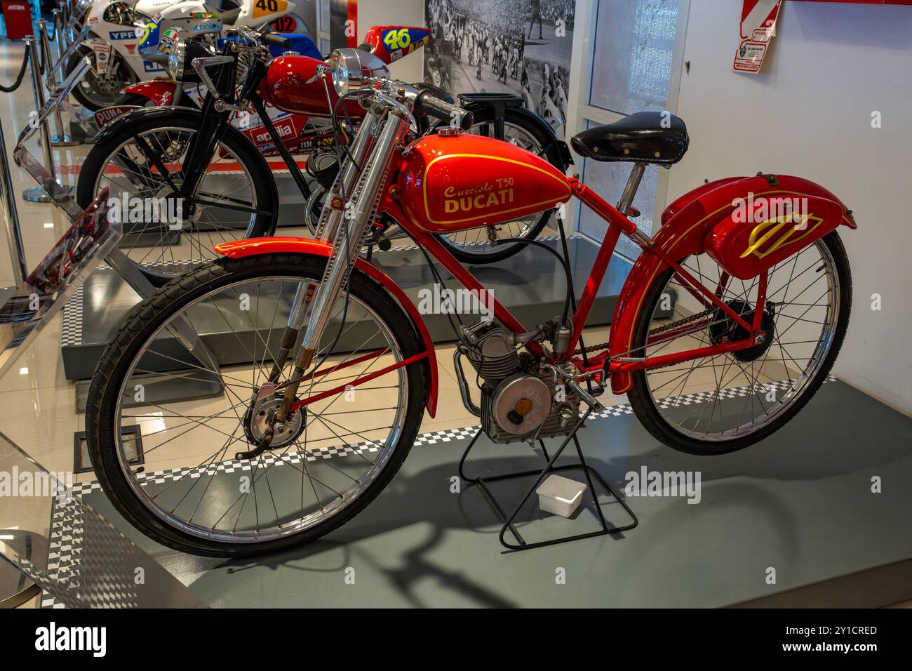A vintage 1947 Ducati Cucciolo T50 motorcycle in the Automobile Museum ...