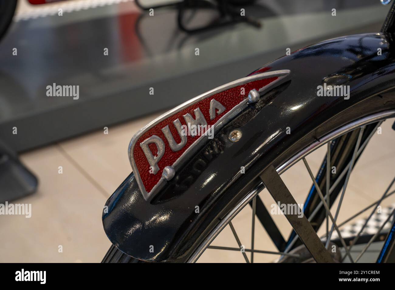 Detail of a vintage 1955 Puma Sachs Series 2 motorcycle in the ...