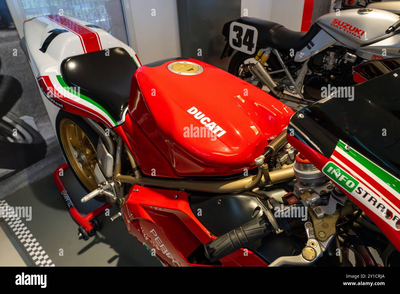 A 1999 Ducati 1000 racing motorcycle in the Automobile Museum of Termas ...