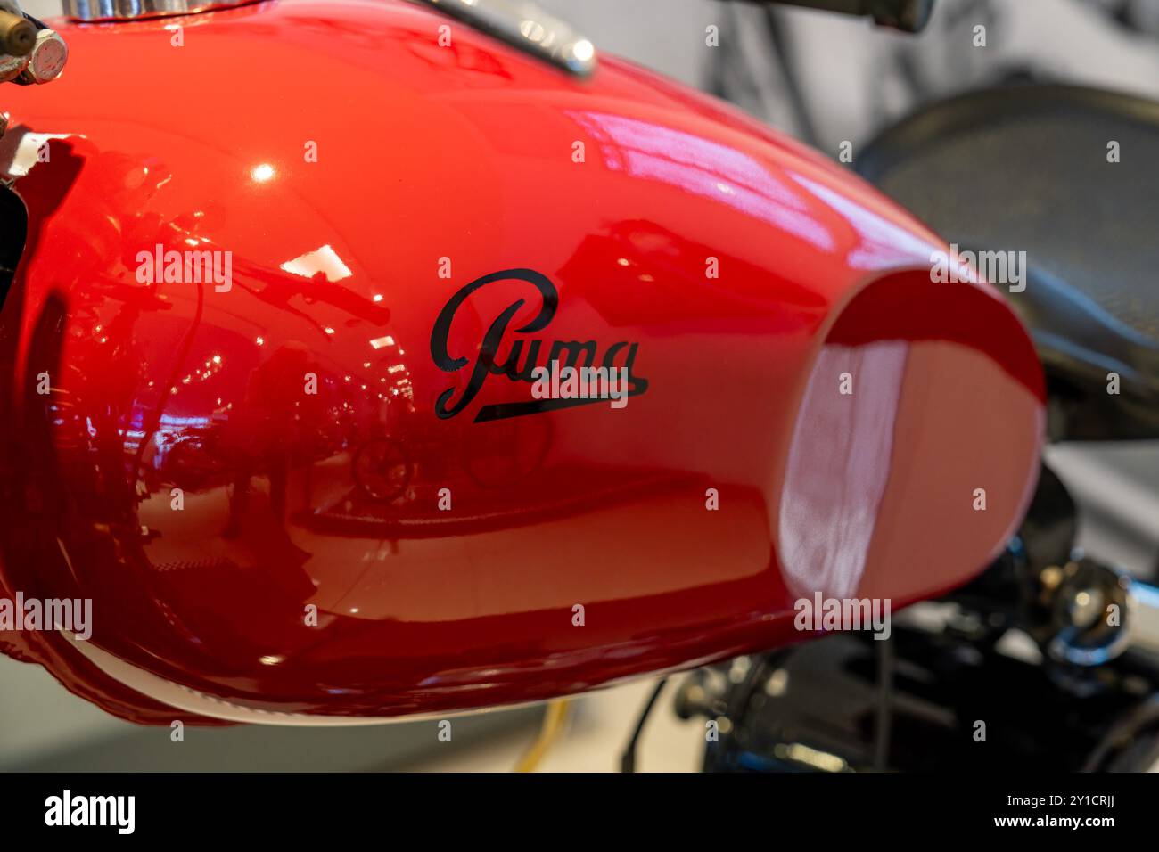 Detail of a vintage 1955 Puma Sachs Series 2 motorcycle in the ...