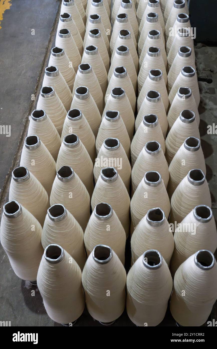 Large bobbins of sheep's wool yarn for blending with llama wool at ...