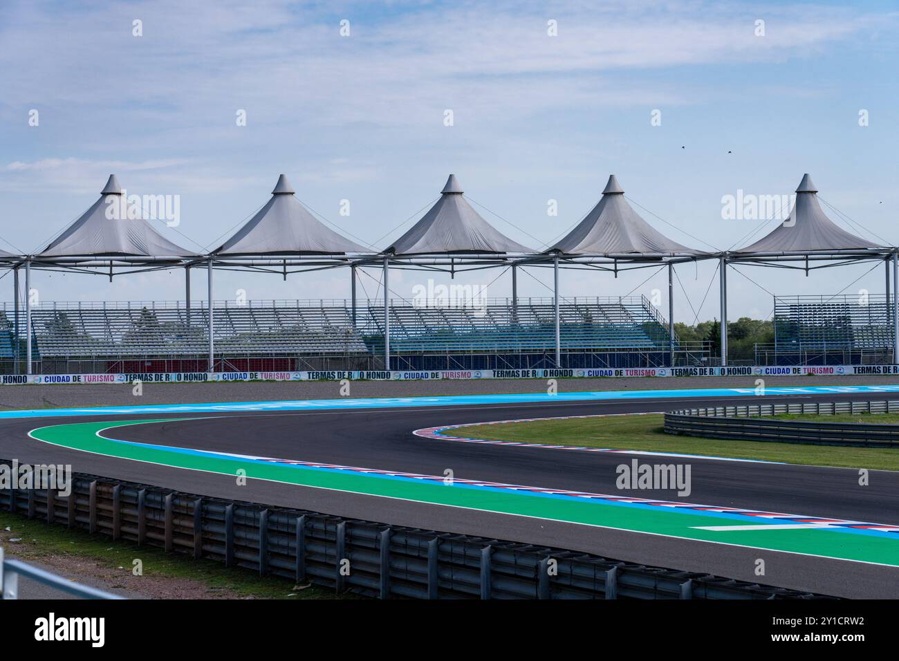 The grandstand at the Termas de Rio Hondo Circuit motorsports racetrack ...
