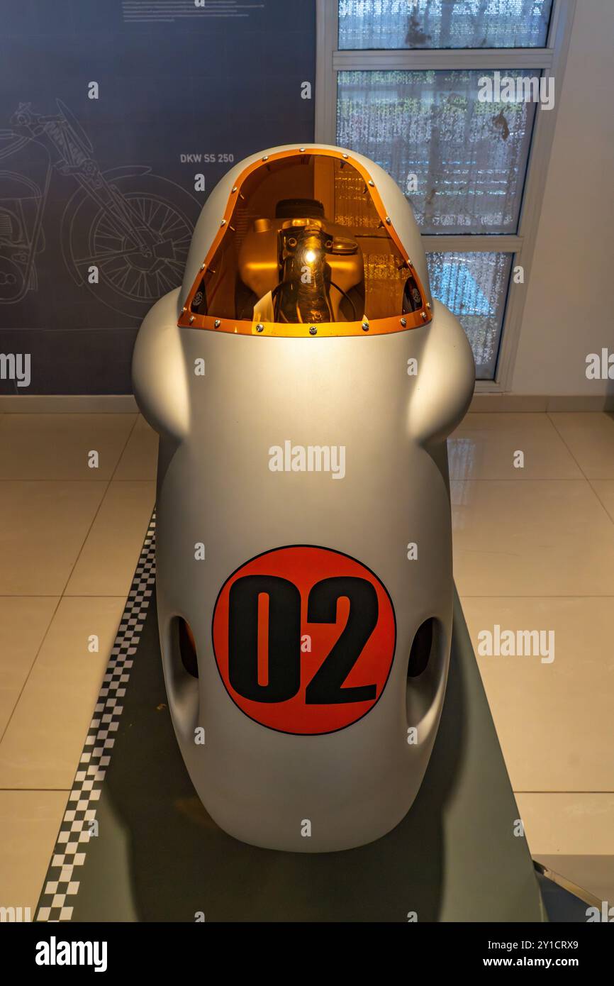 A 1956 streamlined NSU Supermax Carrera racing motorcycle in the ...