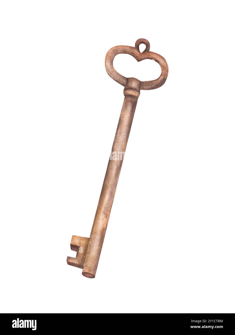 Rusty key bronze old element, subject. Watercolor hand drawn ...