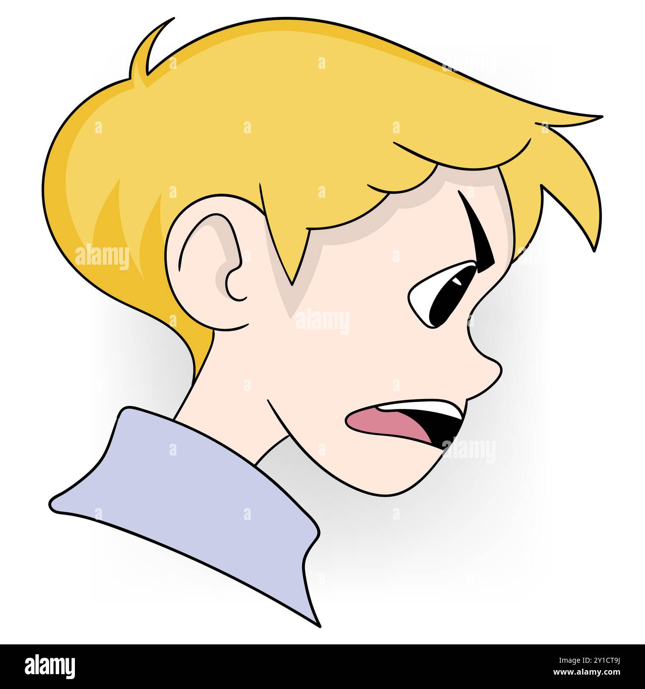 This image features a side profile of a cartoon character with blonde ...