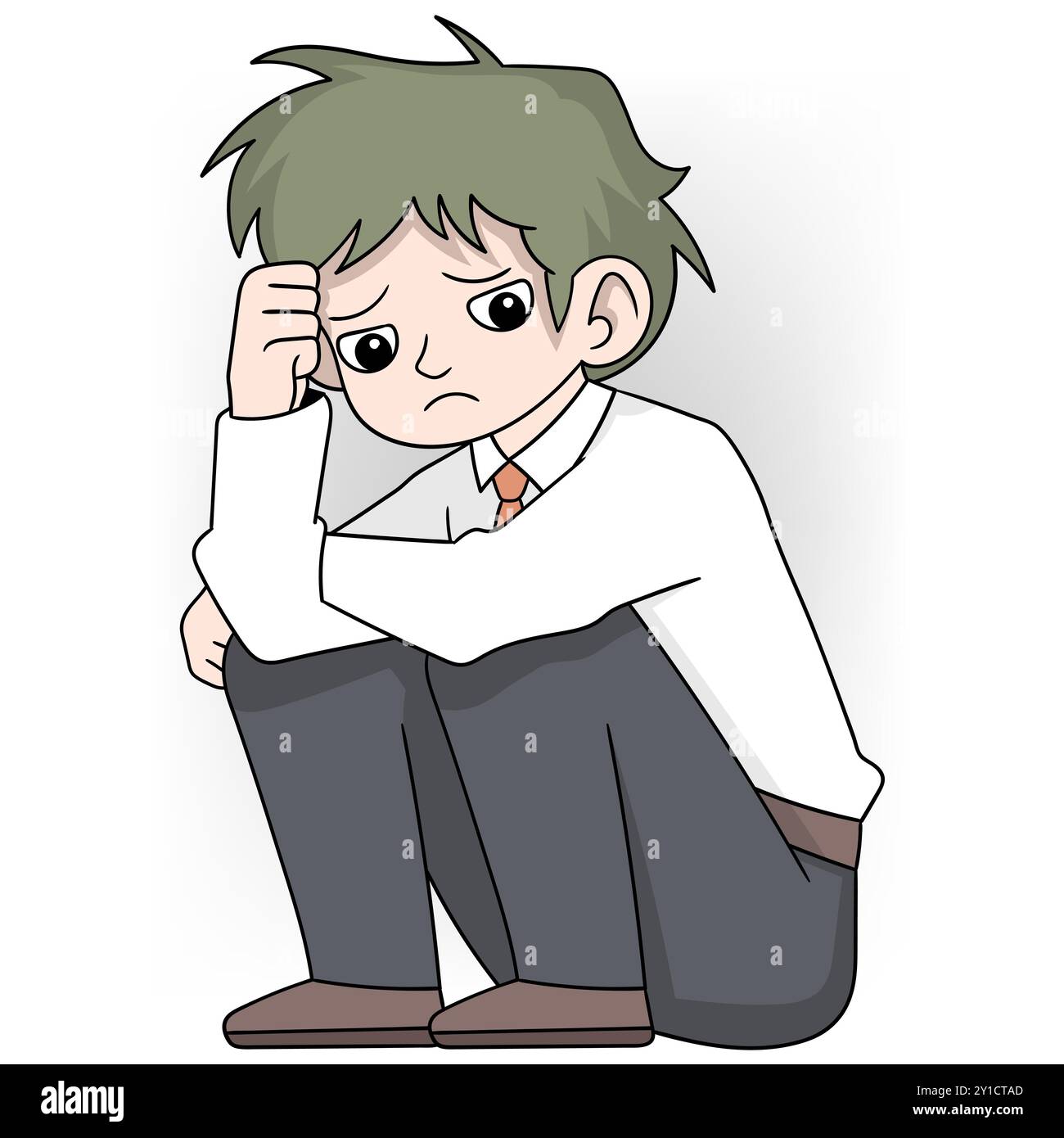 This illustration features a sad cartoon character sitting in a hunched ...