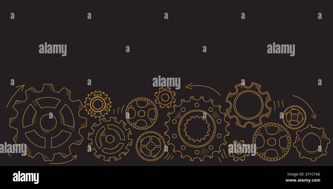 Hand drawn gear cogwheel. Doodle sketch style color gear mechanism ...