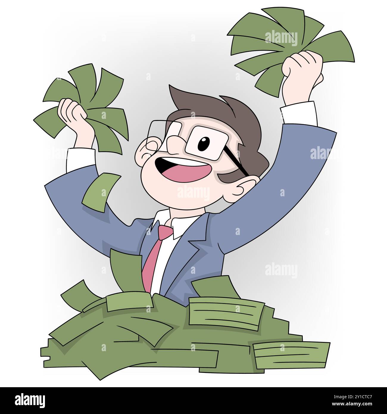 An animated illustration of a joyful businessman in a suit, celebrating ...