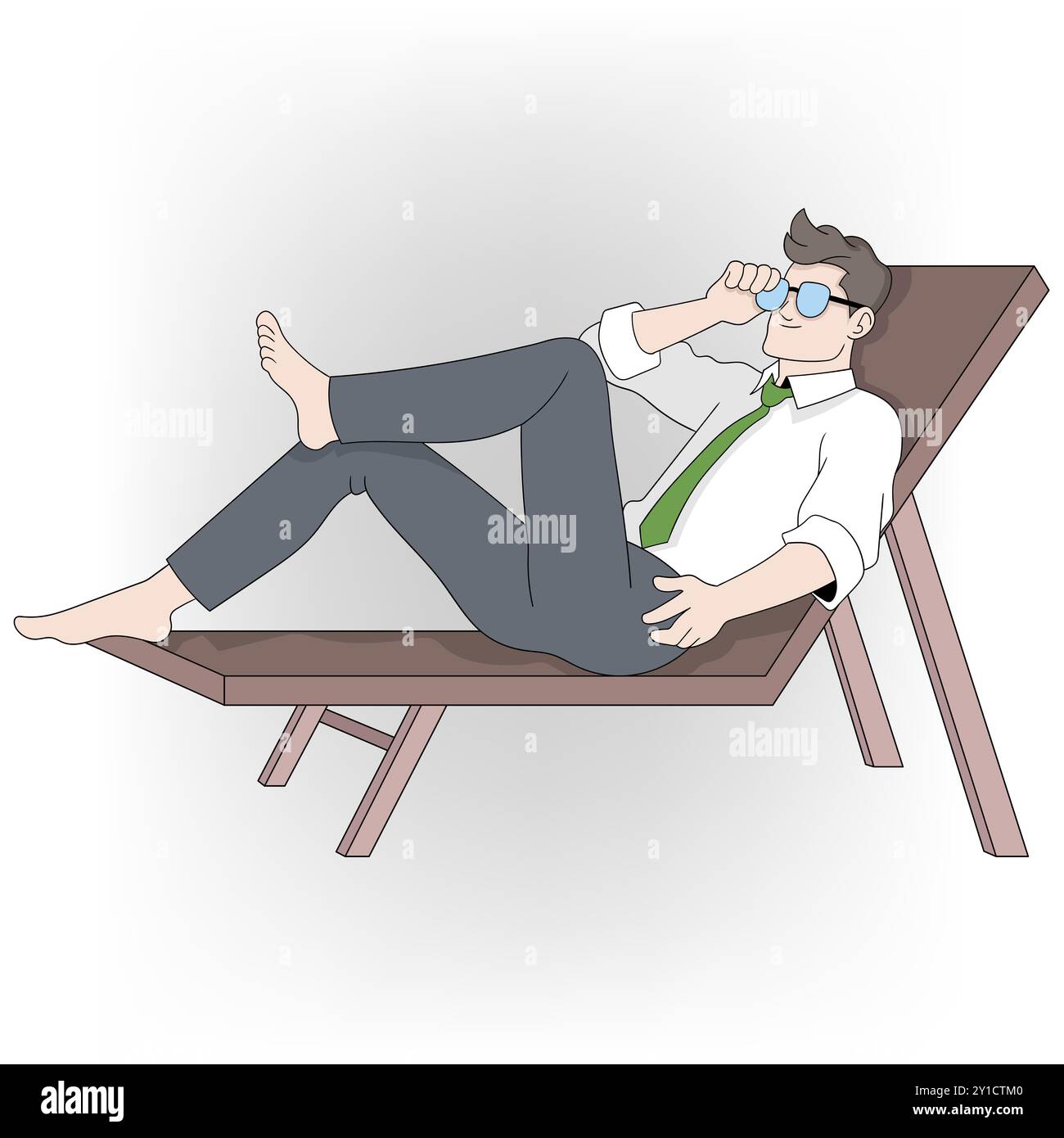 An illustration of a young man in a white shirt and green tie ...