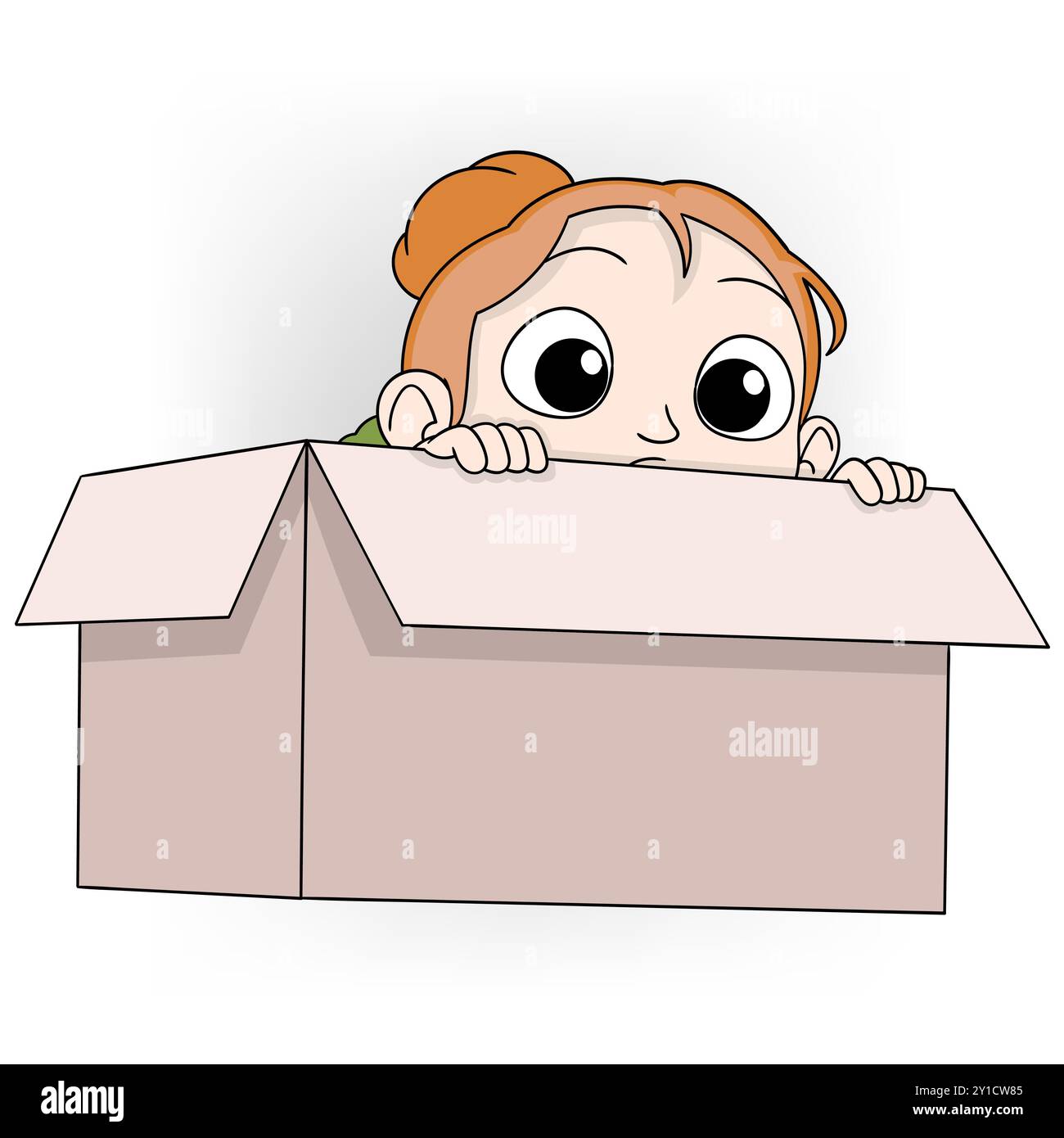 This image shows a cartoon child with brown hair peeking out from ...