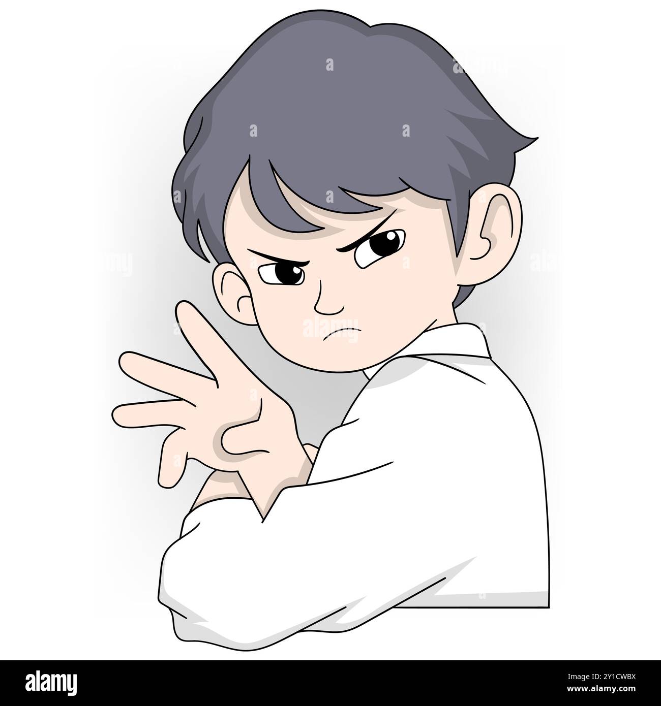 This image features a serious cartoon character with a stern expression ...