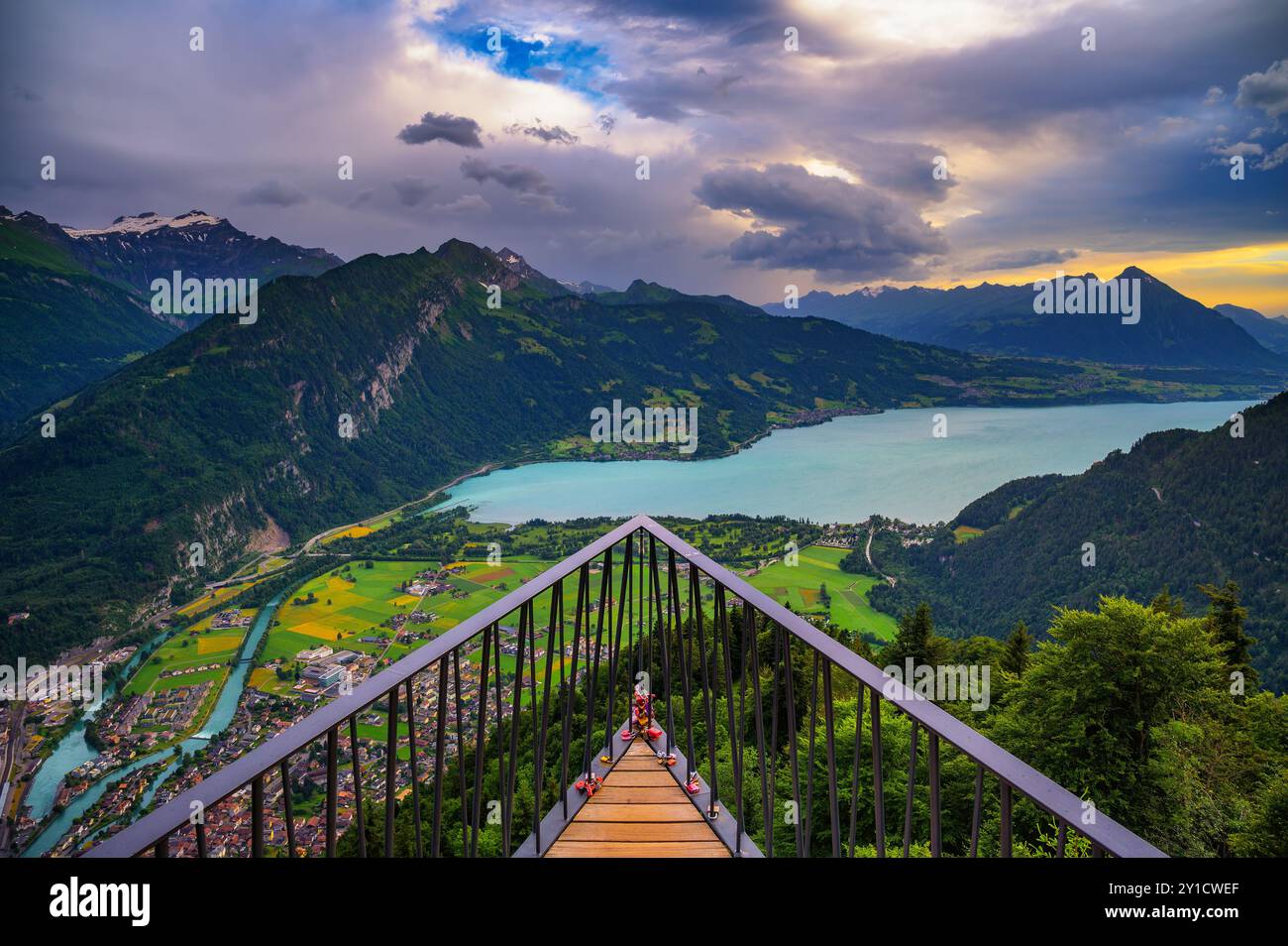 Sunset view from Harder Kulm overlooking Interlaken and Thunersee in ...