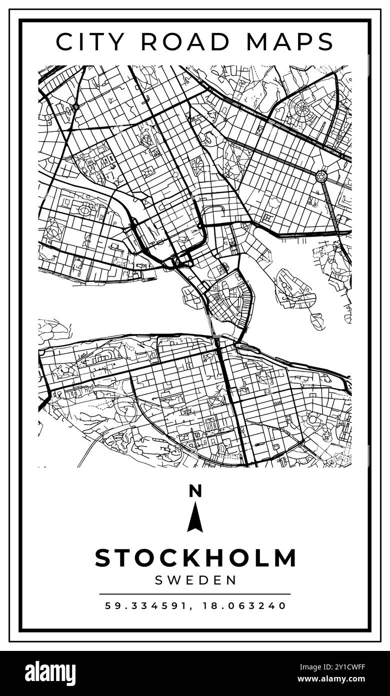Monochrome Line Art Map of Stockholm Capital City of Sweden ...