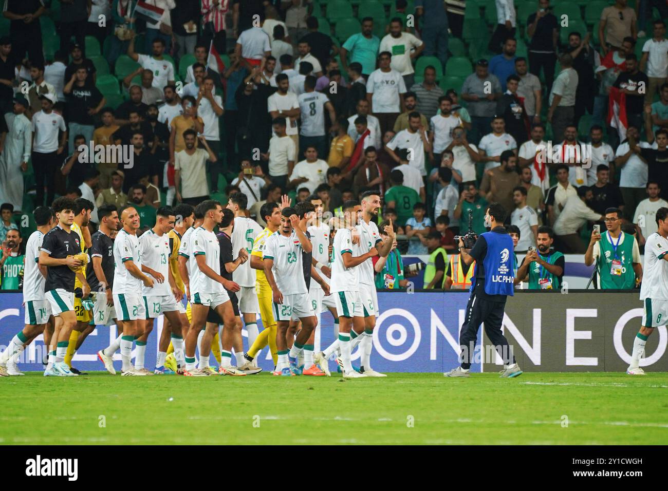 Basra, Iraq. 05th Sep, 2024. Iraqi players celebrate their first goal ...