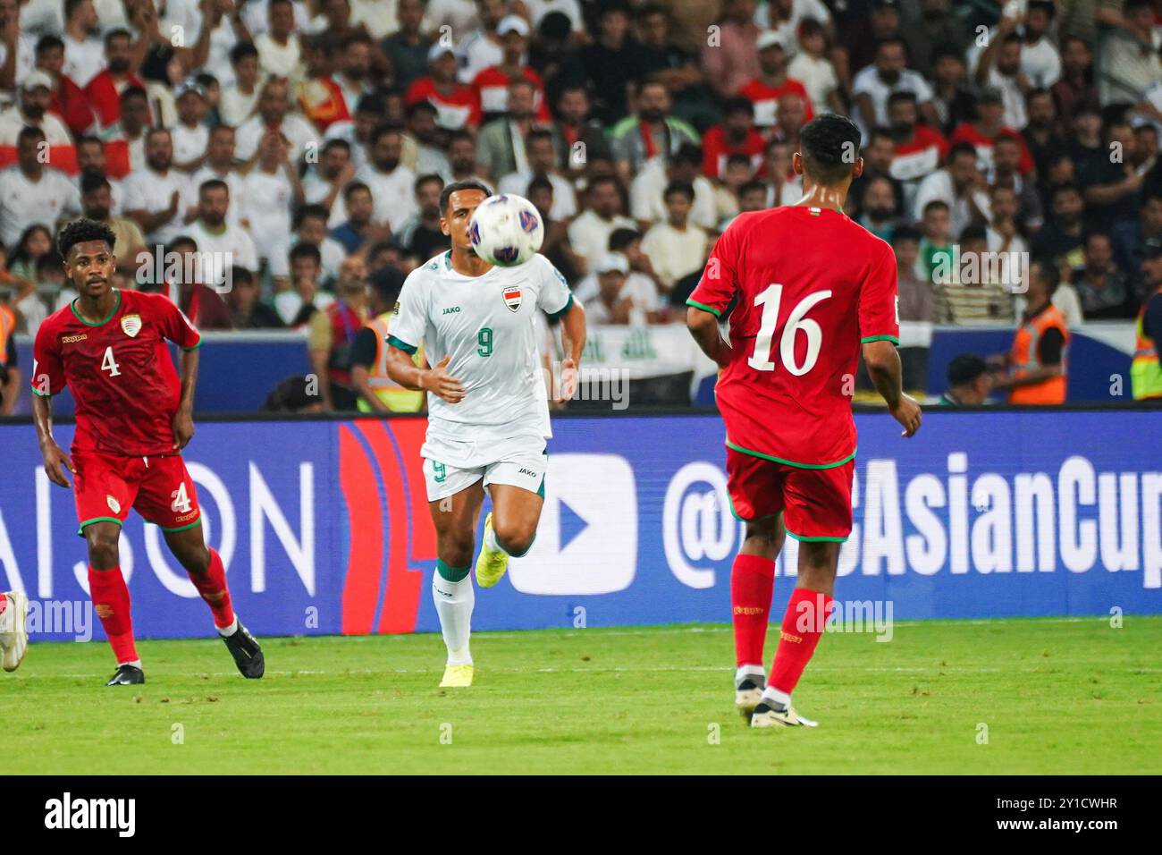 Basra, Iraq. 05th Sep, 2024. Iraq's Ali Ibrahim Alzubaidi (C) with Oman ...