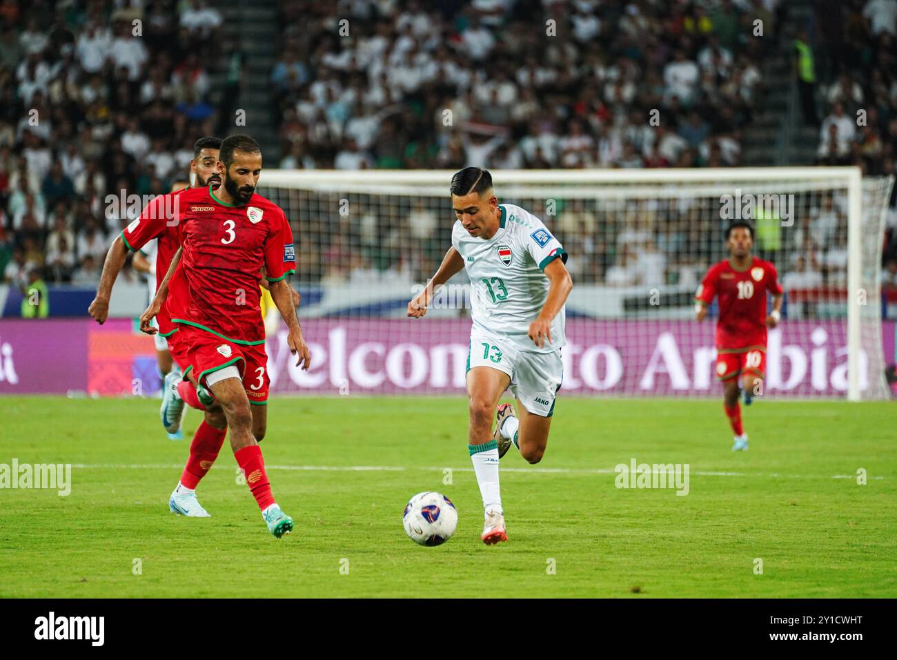 Basra, Iraq. 05th Sep, 2024. Iraq's Danilo Burkan Al-Saed (R) with Oman ...