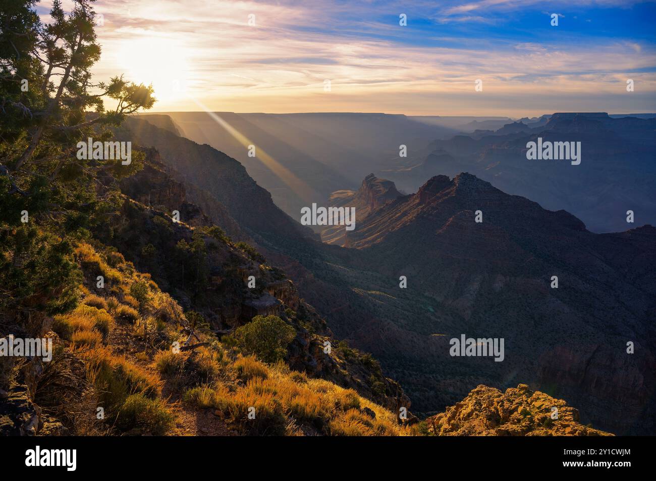 Grand Canyon at sunset viewed from Desert View Watchtower Stock Photo ...
