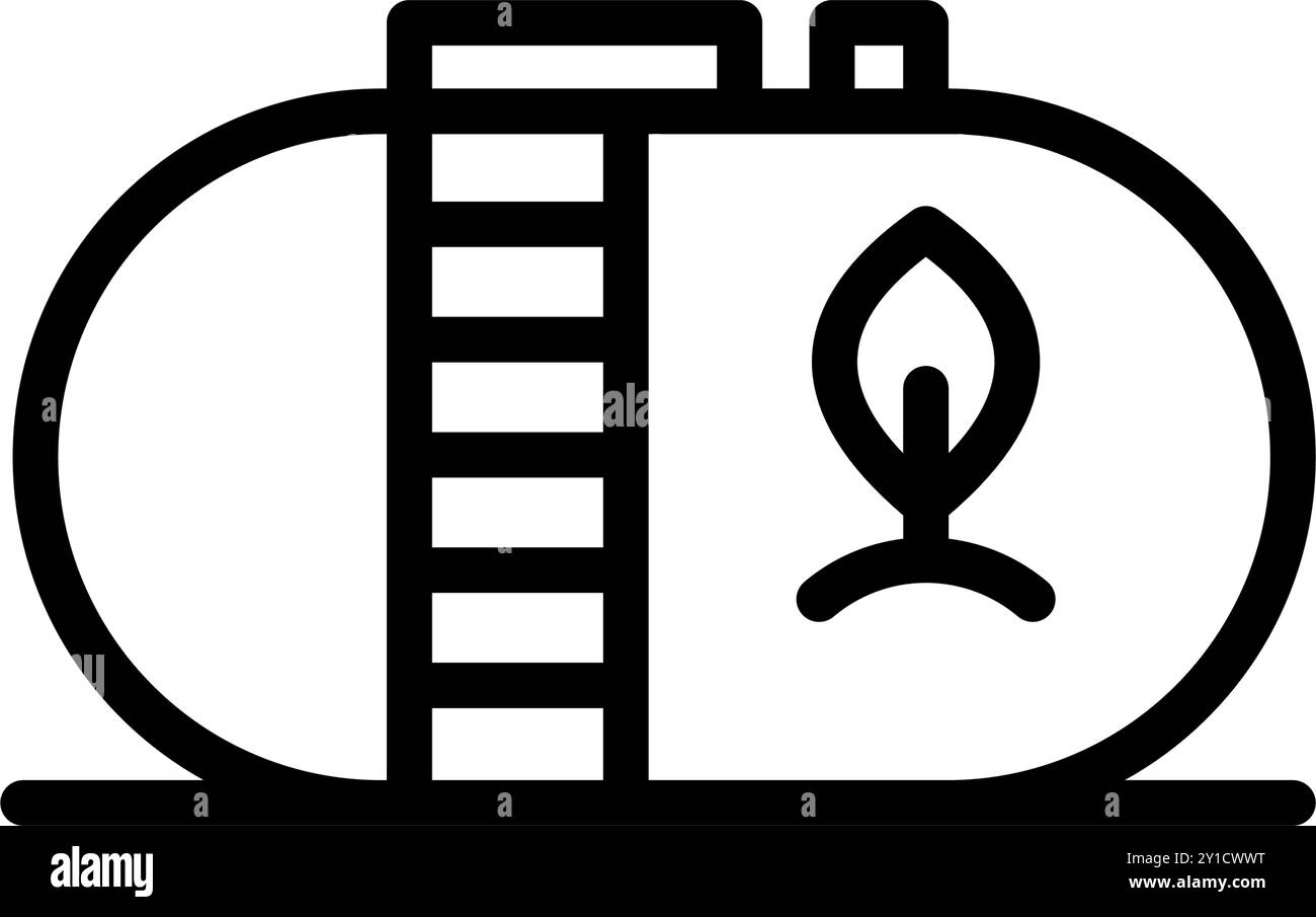 Icon line gas tack or container with leaf ecology, nature go green and ...