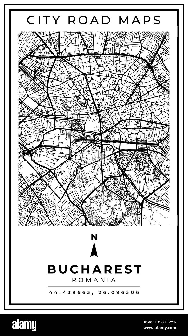 Monochrome Line Art Map of Bucharest Capital City of Romania, Illustration and home decoration ...