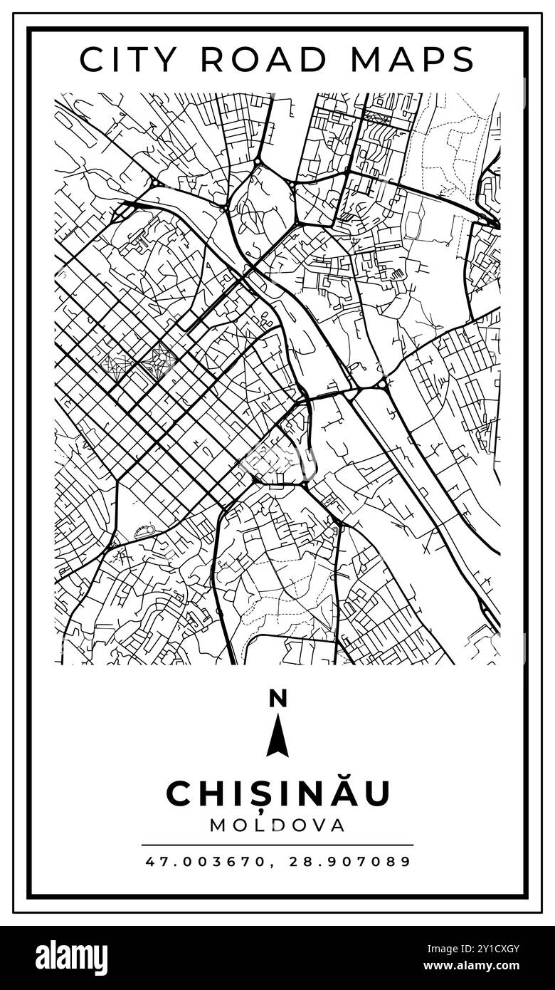 Monochrome Line Art Map of Chisinau Capital City of Moldova ...