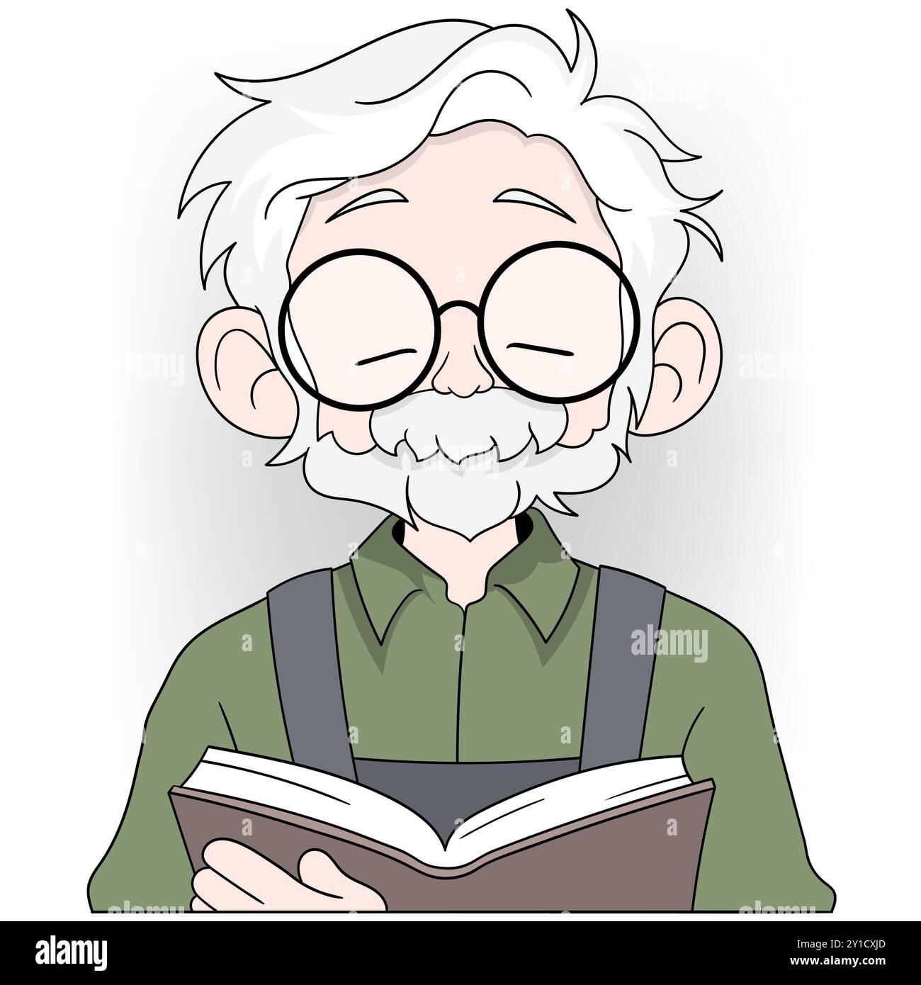 An illustration of a wise elderly man with white hair and round glasses ...