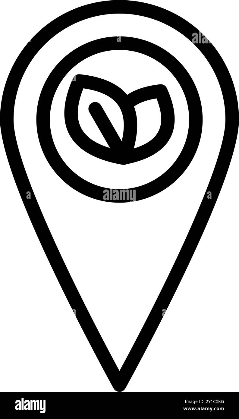 Icon line pin location or point with leaf ecology, nature go green and ...