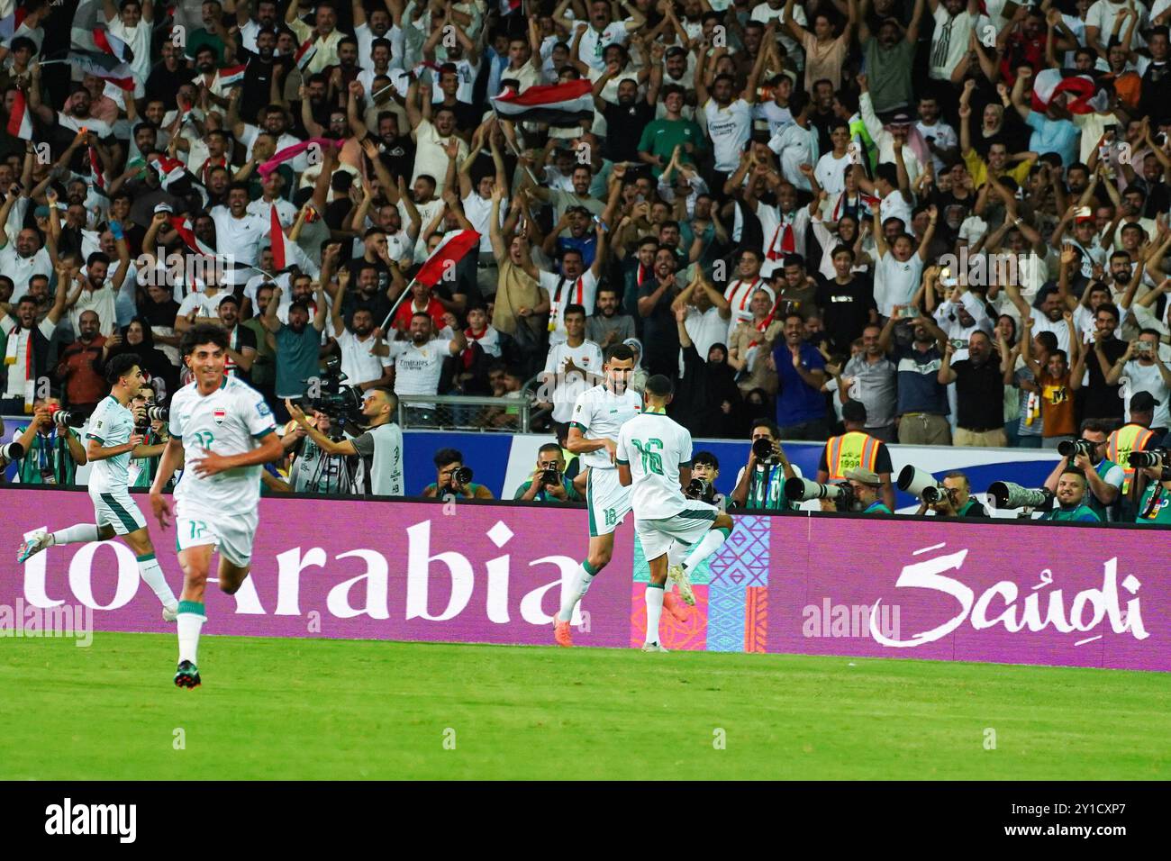 Basra, Iraq. 05th Sep, 2024. Iraqi players celebrate their first goal ...