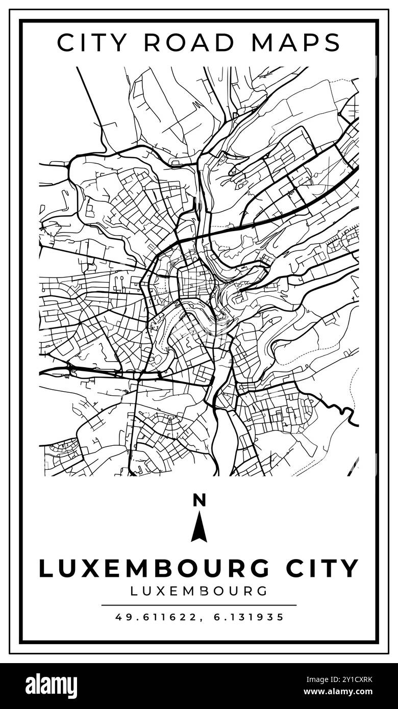 Monochrome Line Art Map of Luxembourg City Capital of Luxembourg ...