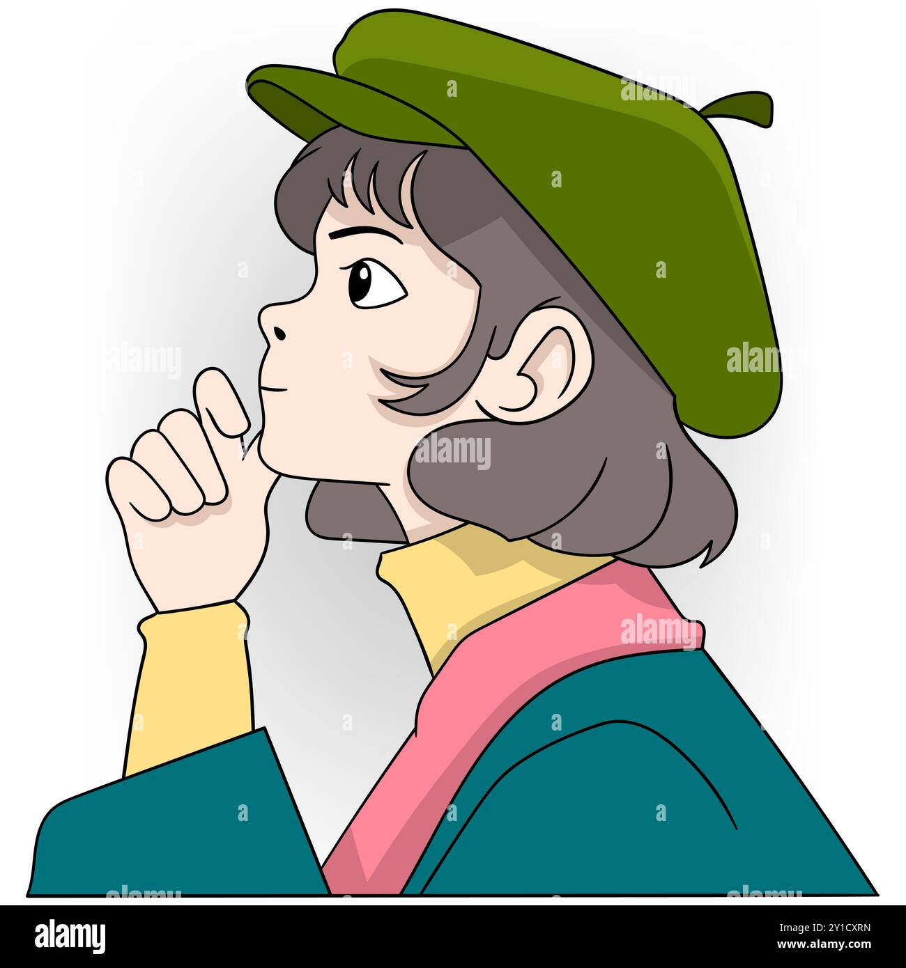 A cartoon style illustration of an artist deep in thought, seeking ...