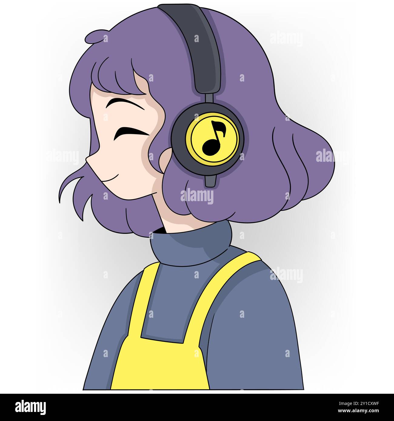 A cartoon style illustration of a music enthusiast enjoying their ...