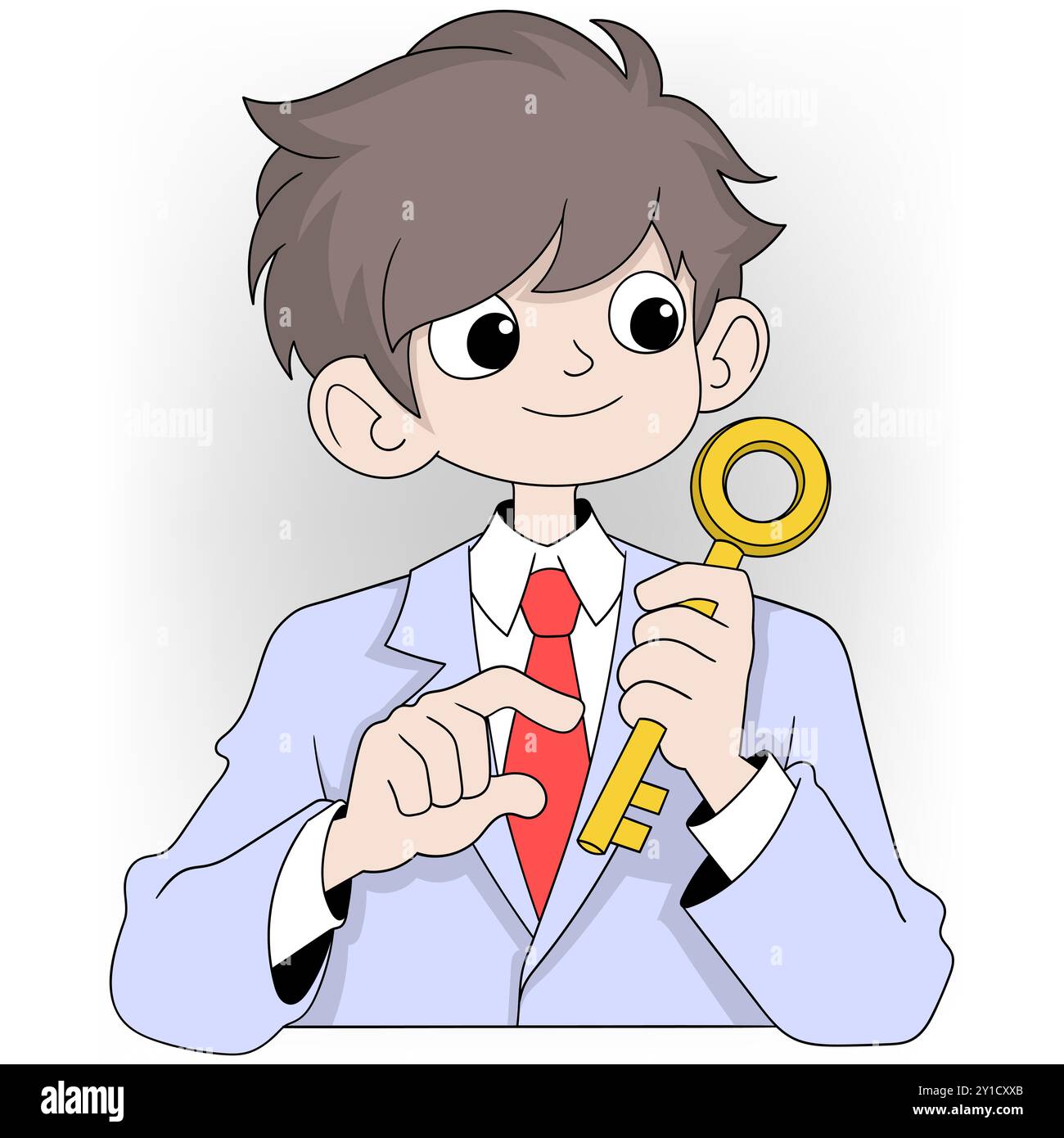An illustration of a young real estate agent with spiky hair, wearing a ...