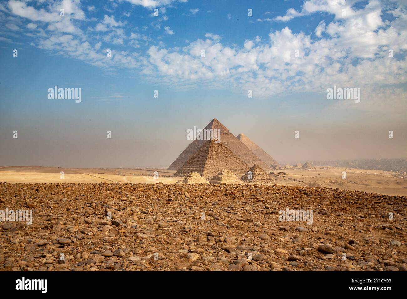 Egypt. Cairo - Giza. General view of pyramids from the Giza Plateau ...